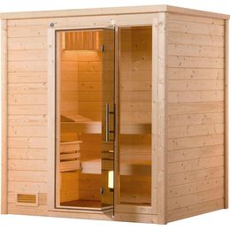 Weka Sauna Bergen, BxTxH: 195,5 x 145 x 205 cm, 45 mm, (Set) 7,5 kW Bio-Ofen mit digitaler Steuerung, beige