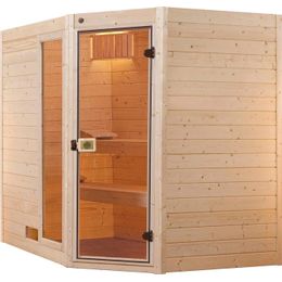 Weka Sauna Valida, BxTxH: 239 x 189 x 203,5 cm, 38 mm, (Set) 9 kW-Ofen mit integrierter Steuerung, beige