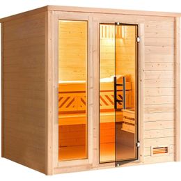 Weka Sauna Bergen, BxTxH: 195,5 x 195 x 205 cm, 45 mm, (Set) 7,5 kW-Ofen mit digitaler Steuerung, beige