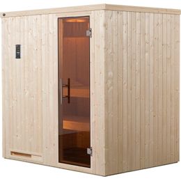 Weka Sauna Halmstad, BxTxH: 194 x 144 x 199 cm, 68 mm, (Set) 7,5 kW Bio-Ofen mit digitaler Steuerung, beige