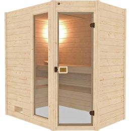 Weka Sauna Valida, BxTxH: 189 x 139 x 203,5 cm, 38 mm, (Set) 5,4 kW-Ofen mit integrierter Steuerung, beige