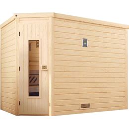 Weka Sauna Turku, BxTxH: 248 x 198 x 205 cm, 45 mm, (Set) 7,5 kW Bio-Ofen mit digitaler Steuerung, beige