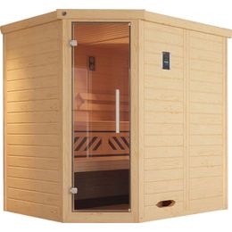 Weka Sauna Kemi, BxTxH: 196 x 146 x 200 cm, 45 mm, (Set) 7,5 kW-Ofen mit digitaler Steuerung, beige