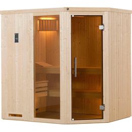 Weka Sauna Varberg, BxTxH: 194 x 144 x 199 cm, 68 mm, (Set) 7,5 kW Bio-Ofen mit digitaler Steuerung, beige