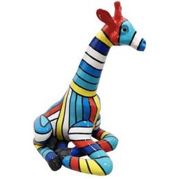 Casa Padrino Skulptur Designer Deko Skulptur sitzende Giraffe mit Streifen Mehrfarbig H. 80 cm