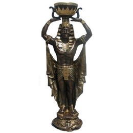 Casa Padrino Skulptur Deko Skulptur Ägypter mit Blumentopf Bronze / Schwarz / Gold H. 130 cm