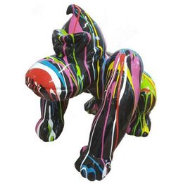 Casa Padrino Skulptur Designer Dekofigur Gorilla Affe Schwarz / Mehrfarbig H. 70 cm
