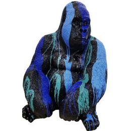 Casa Padrino Skulptur Luxus Deko Skulptur Gorilla Affe Schwarz / Blau / Türkis H. 75 cm
