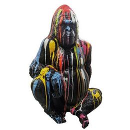 Casa Padrino Skulptur Luxus Deko Skulptur Gorilla Affe Schwarz / Mehrfarbig H. 110 cm
