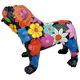 Casa Padrino Skulptur Designer Dekofigur Hund Bulldogge Schwarz / Mehrfarbig 90 x H. 74 cm
