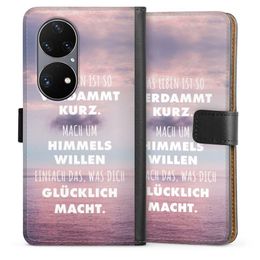DeinDesign Handyhülle Glück Spruch Statement Das Leben Ist So Verdammt Kurz, Huawei P50 Pro Hülle Handy Flip Case Wallet Cover Handytasche Leder
