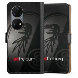 DeinDesign Handyhülle SC Freiburg Offizielles Lizenzprodukt Metallic Look, Huawei P50 Pro Hülle Handy Flip Case Wallet Cover Handytasche Leder