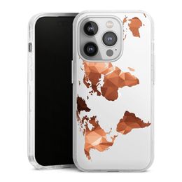 DeinDesign Handyhülle Weltkarte Landkarte Bronze Worldmap Triangle ohne Hintergrund, Apple iPhone 14 Pro Hülle Bumper Case Handy Schutzhülle, weiß