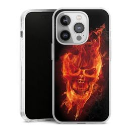 DeinDesign Handyhülle Totenkopf Feuer Schädel Burning Skull, Apple iPhone 14 Pro Hülle Bumper Case Handy Schutzhülle, weiß