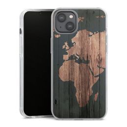 DeinDesign Handyhülle Landkarte Holzoptik Weltkarte Wooden World Map, Apple iPhone 14 Plus Hülle Bumper Case Handy Schutzhülle, weiß