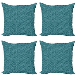 Abakuhaus Kissenbezüge Modern Accent Doppelseitiger Digitaldruck, (4 Stück), Ethnisch Zusammenfassung Blätter Blau, blau|grau