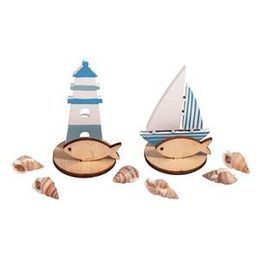 Rayher Bastelholz blau/weiß/natur Set Steckteile Maritim Ø 3,3 cm 2 Set