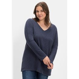 sheego Große Größen: Pullover mit Kaschmir und Ajourstrick-Details, indigo meliert, Gr.48/50