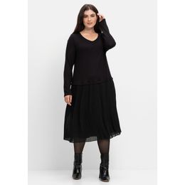 sheego Große Größen: Strickkleid mit Plisseerock aus Chiffon, schwarz, Gr.58