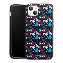 DeinDesign Handyhülle Die drei Fragezeichen Muster Offizielles Lizenzprodukt, Apple iPhone 13 Silikon Hülle Premium Case Handy Schutzhülle, schwarz