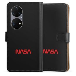 DeinDesign Handyhülle Logo Nasa Weltall Nasa, Huawei P50 Pro Hülle Handy Flip Case Wallet Cover Handytasche Leder, schwarz