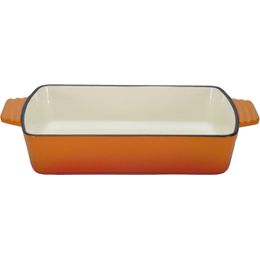 GSW Auflaufform Orange Shadow, Gusseisen, 3,8 Liter, für gleichmäßige Wärmeverteilung und -speicherung, orange|weiß