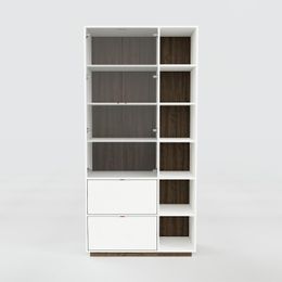 MYCS Vitrine Nussbaum - Moderne Glasvitrine: Schubladen in Weiß & Türen in Kristallglas klar - Hochwertige Materialien - 115 x 238 x 50 cm, konfigurierbar