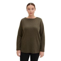 Tom Tailor Große Größen: Sweatshirt mit Knopfleiste auf der Schulter, khaki, Gr.44