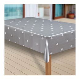 laro Tischdecke Wachstuch-Tischdecken Abwaschbar Grau Sterne weiß rechteckig