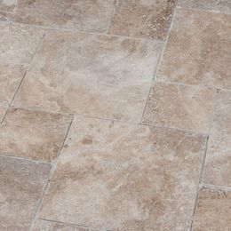 Seltra Natursteine Terrassenplatten NOCE TOROSA antik Travertin hellbraun, 20x20x3 cm