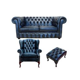 JVmoebel Sofa Chesterfield Couch Sofas Klassischer 2 Sitzer +Ohrensessel +Hocker