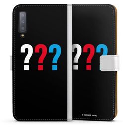 DeinDesign Handyhülle Die drei ??? Logo Offizielles Lizenzprodukt Drei Fragezeichen Logo, Samsung Galaxy A7 (2018) Hülle Handy Flip Case Wallet Cover