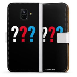 DeinDesign Handyhülle Die drei ??? Logo Offizielles Lizenzprodukt Drei Fragezeichen Logo, Samsung Galaxy A6 (2018) Hülle Handy Flip Case Wallet Cover