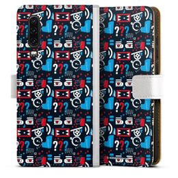DeinDesign Handyhülle Die drei Fragezeichen Muster Offizielles Lizenzprodukt, Huawei P30 Hülle Handy Flip Case Wallet Cover Handytasche Leder, weiß