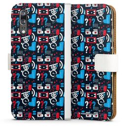 DeinDesign Handyhülle Die drei Fragezeichen Muster Offizielles Lizenzprodukt, Huawei P20 Hülle Handy Flip Case Wallet Cover Handytasche Leder, weiß