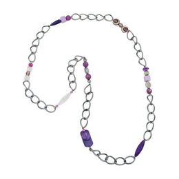 Gallay Perlenkette Kunststoffperlen lila kristall altsilberfarben Weitpanzerkette Aluminium dunkelgrau 95cm