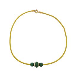 Gallay Perlenkette Kette 3 Holzperlen dunkelgrün Lederband gelb 42cm (1-tlg)