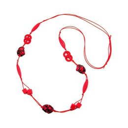 Gallay Perlenkette Kunststoffperlen Kieselstein rot-schwarz Kordel rot 100cm (1-tlg)