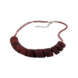 Gallay Perlenkette Schrägperle Kunststoff rot-schwarz-marmoriert Kordel dunkelrot 45cm (1-tlg)