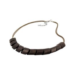 Gallay Perlenkette Schrägperle Kunststoff dunkelbraun-seidig-glänzend Kordel braun 45cm (1-tlg)