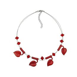 Gallay Perlenkette Drahtkette 4x Blätter rot-flitter Kunststoffperlen 44cm (1-tlg)