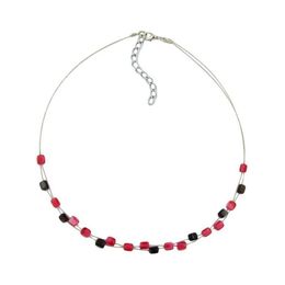 Gallay Perlenkette Drahtkette mit Glasperlen Würfel rosa und braun 42cm (1-tlg)