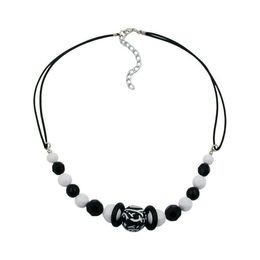 Gallay Perlenkette Kunststoffperlen Schmuckperle schwarz-weiß Kordel schwarz 45cm (1-tlg)