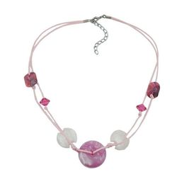 Gallay Perlenkette 30x11mm Kunststoffperle Scheibe rosa-seidig weiß Kordel rosa 50cm (1-tlg)