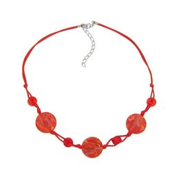 Gallay Perlenkette 3x Scheibe Kunststoff hellrot-marmoriert Kordel rot 45cm (1-tlg)