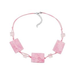 Gallay Perlenkette 3x 35x25mm-Viereck gewellt rosa-marmoriert Kordel 45cm (1-tlg)
