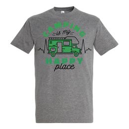 Youth Designz T-Shirt Camping is my Happy Place mit trendigem Motiv, grau, XL, Grau
