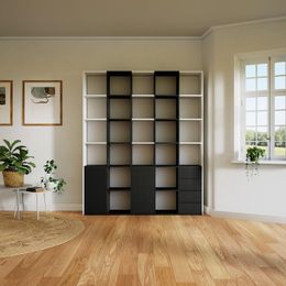 MYCS Aktenregal Weiß - Büroregal: Schubladen in Schwarz & Türen in Schwarz - Hochwertige Materialien - 195 x 233 x 34 cm, konfigurierbar