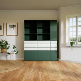 MYCS Aktenregal Waldgrün - Büroregal: Schubladen in Weiß & Türen in Waldgrün - Hochwertige Materialien - 190 x 233 x 34 cm, konfigurierbar