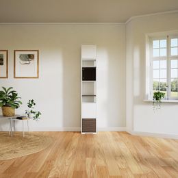 MYCS Vitrine Weiß - Moderne Glasvitrine: Schubladen in Nussbaum & Türen in Weiß - Hochwertige Materialien - 41 x 234 x 34 cm, konfigurierbar